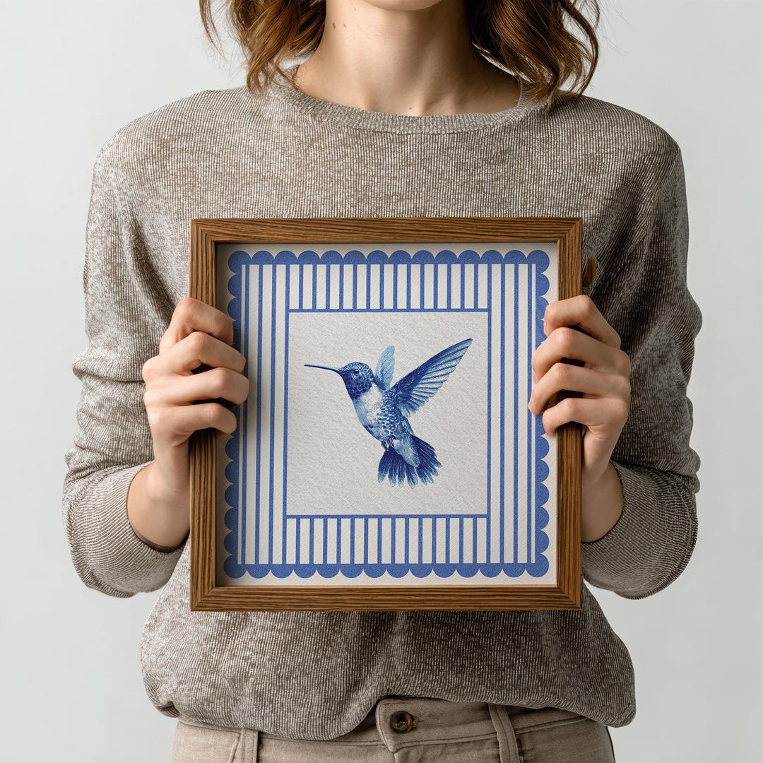 Hummingbird Digital Download, Navy Stripe Hummingbird Printable Art - Etsy