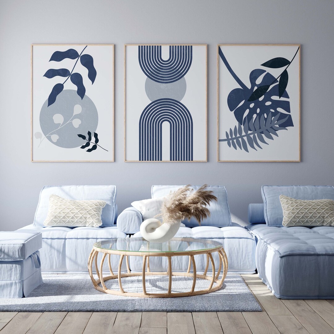 3 Piece Navy Blue Wall Art Set Blue Printable Wall Art Set - Etsy