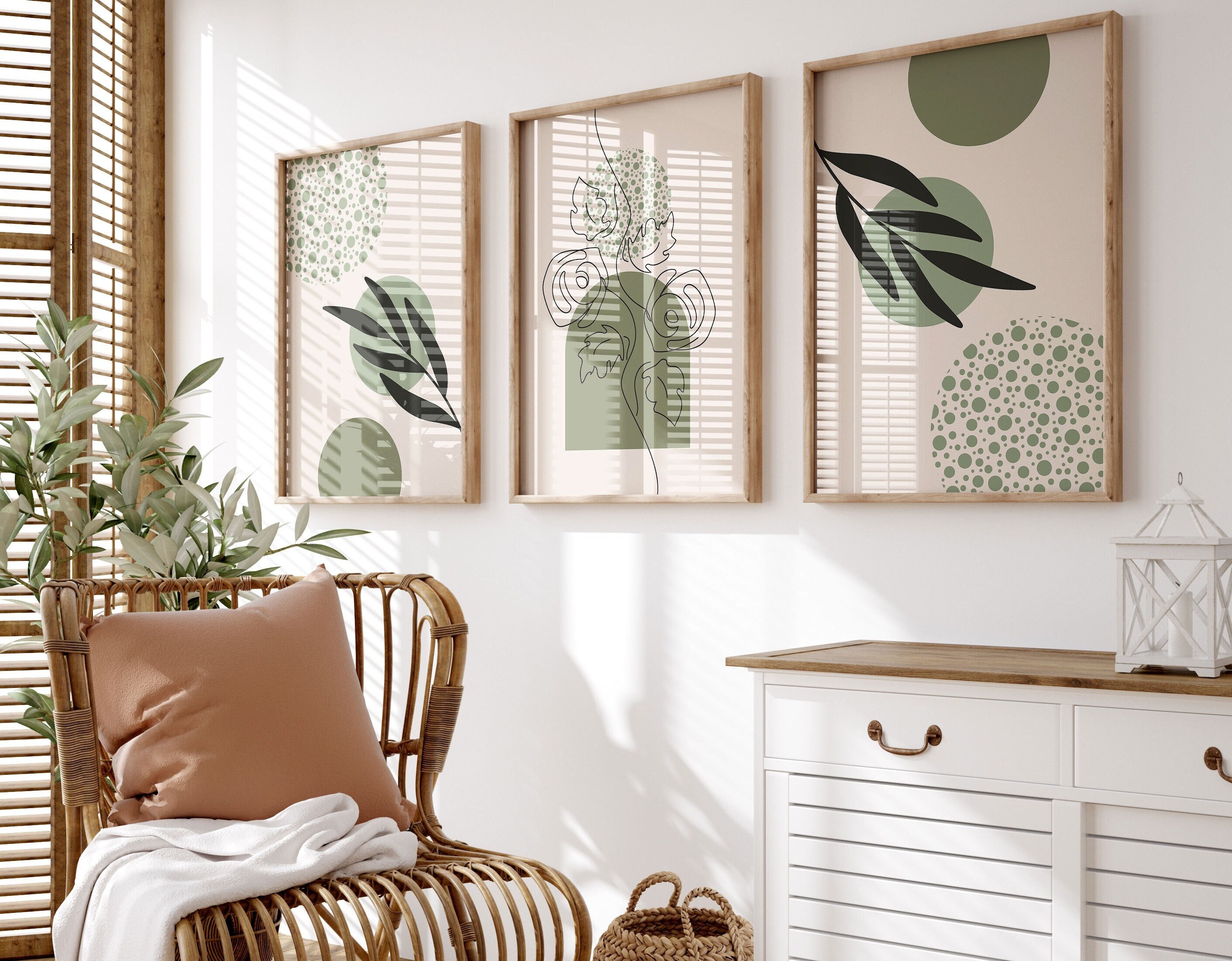 Art mural botanique vert sauge, lot de 3 estampes d'art mural vert ...