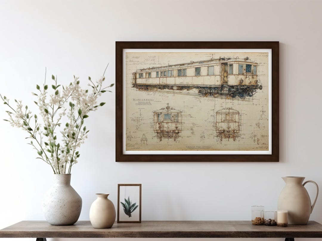 Vintage Train Blueprint Wall Art: Antique Railway Print (digital ...