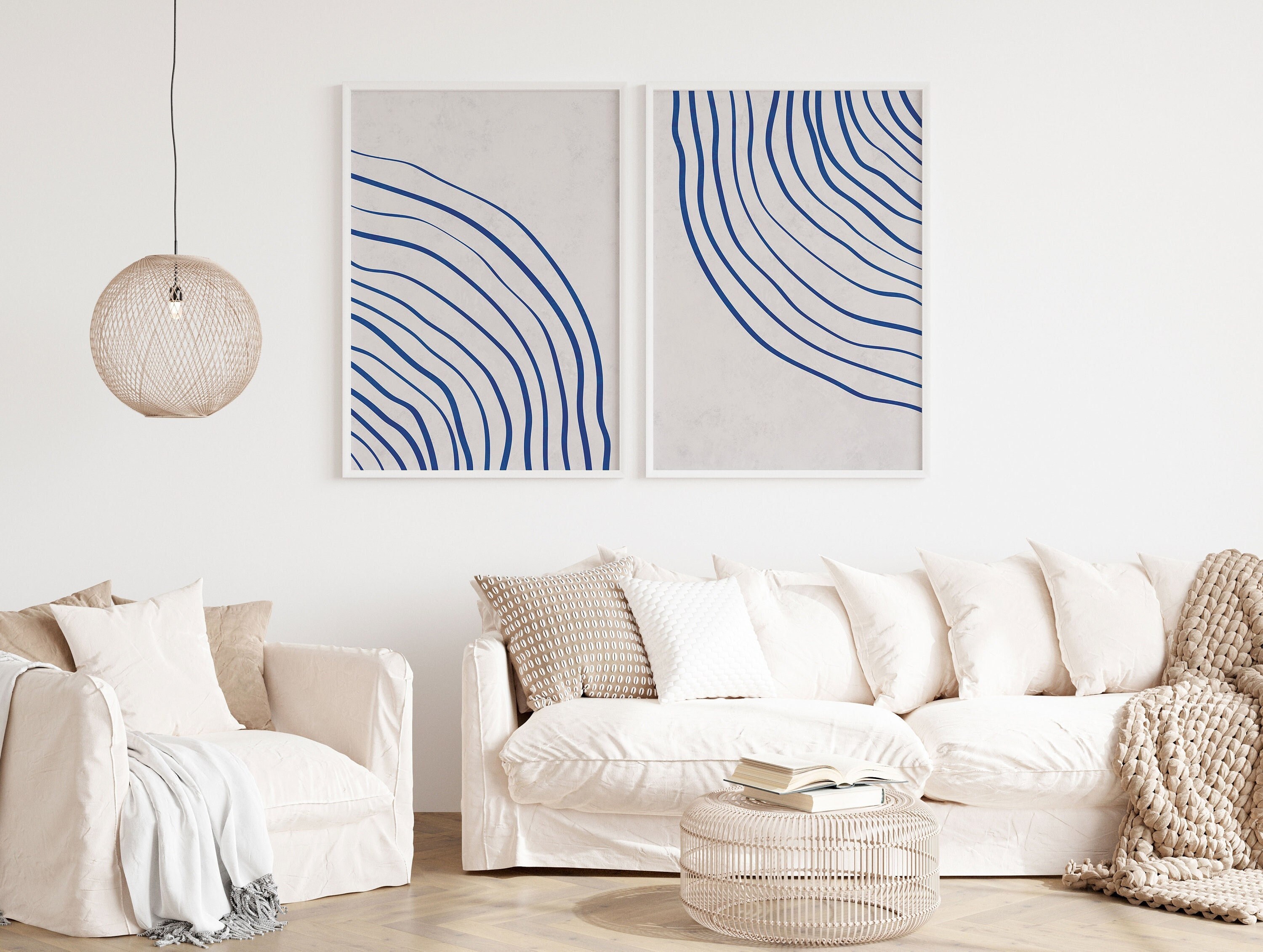 Navy Blue Wall Art Set, Modern Blue Wall Decor, Abstract Blue Wall Art ...