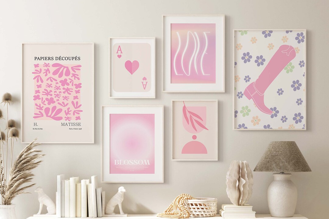 Pink Posters Set of 6 Light Pink Prints Boho Matisse - Etsy