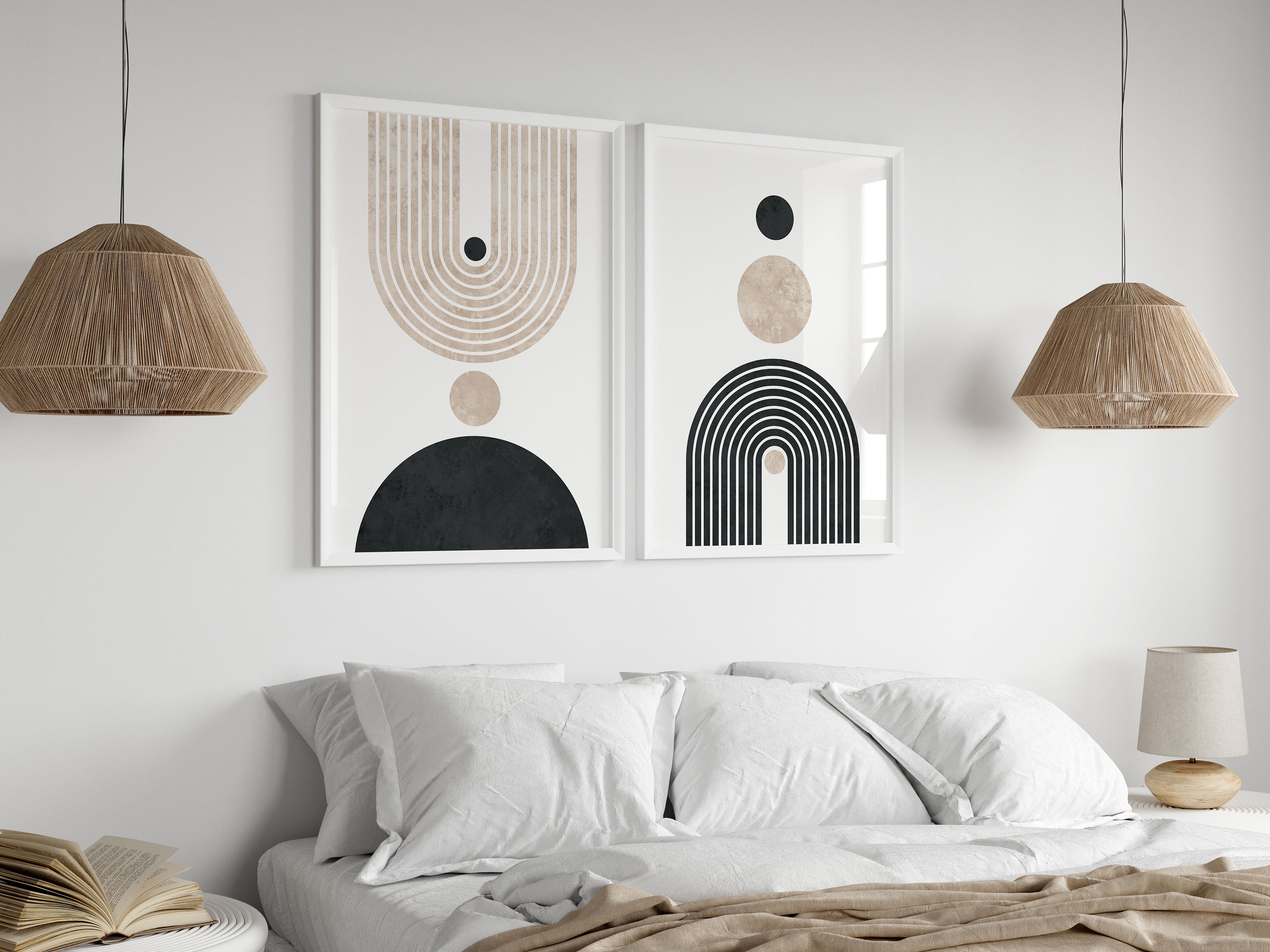 Modern Gallery Wall Set of 2, Mid-century Modern Gallery Wall, Neutral ...
