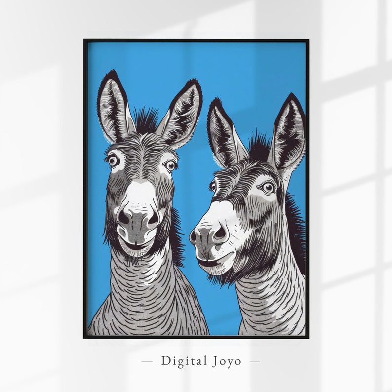 Donkeys Poster, Blue Printable Art, Colorful Maximalist Wall Art ...