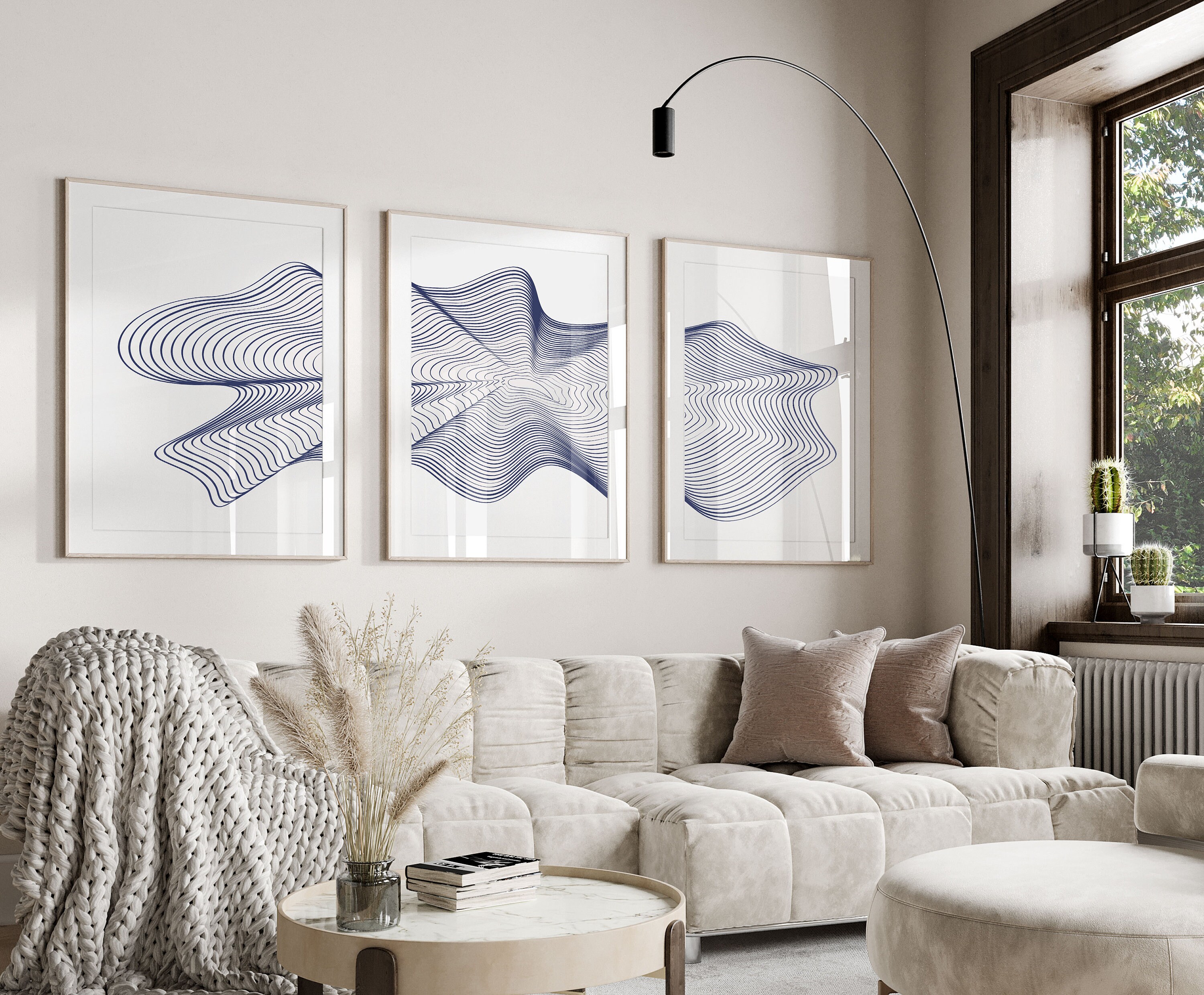 Navy Blue Wall Art Set of 3 Navy Prints Blue Abstract Wall - Etsy