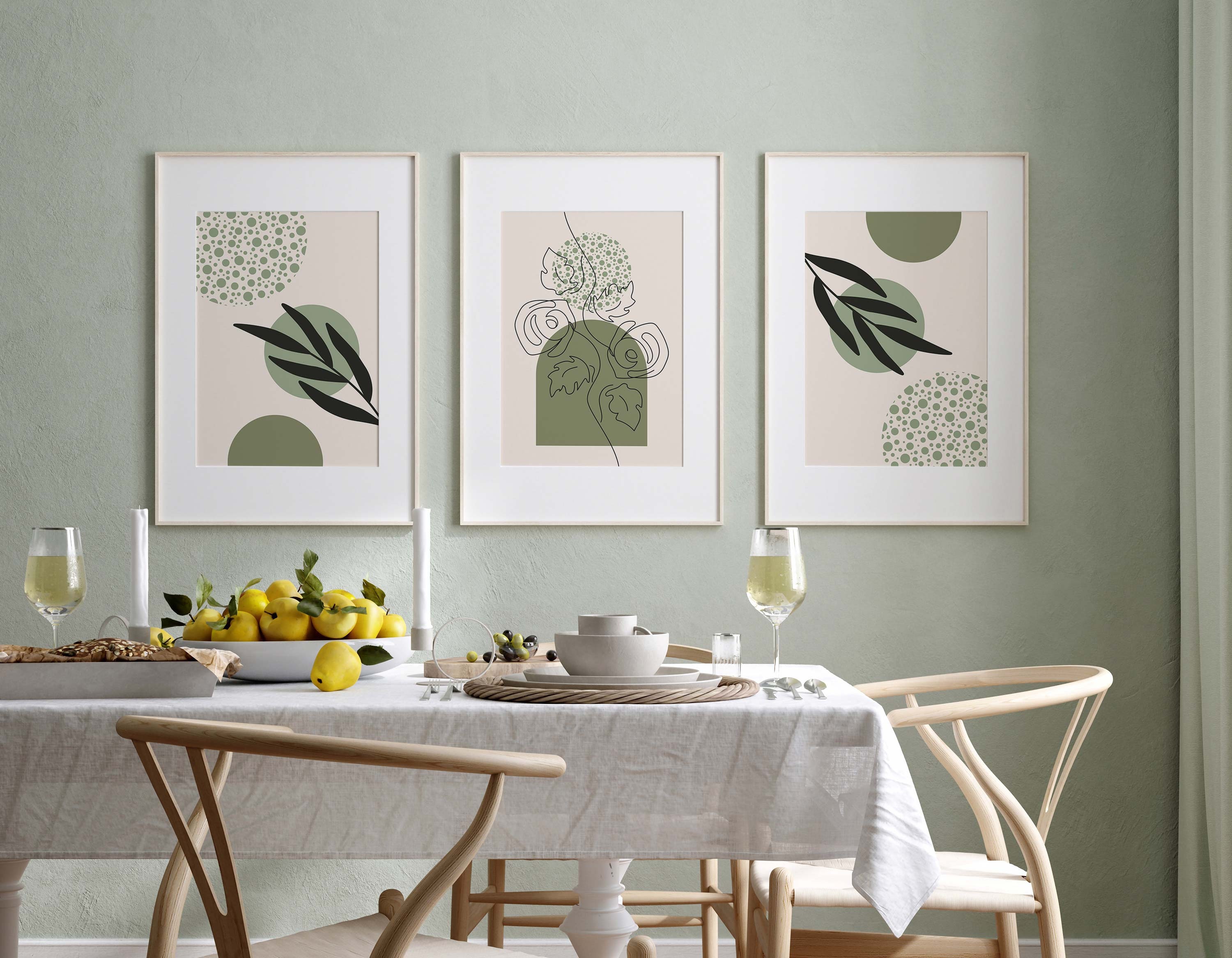 Art mural botanique vert sauge, lot de 3 estampes d'art mural vert ...