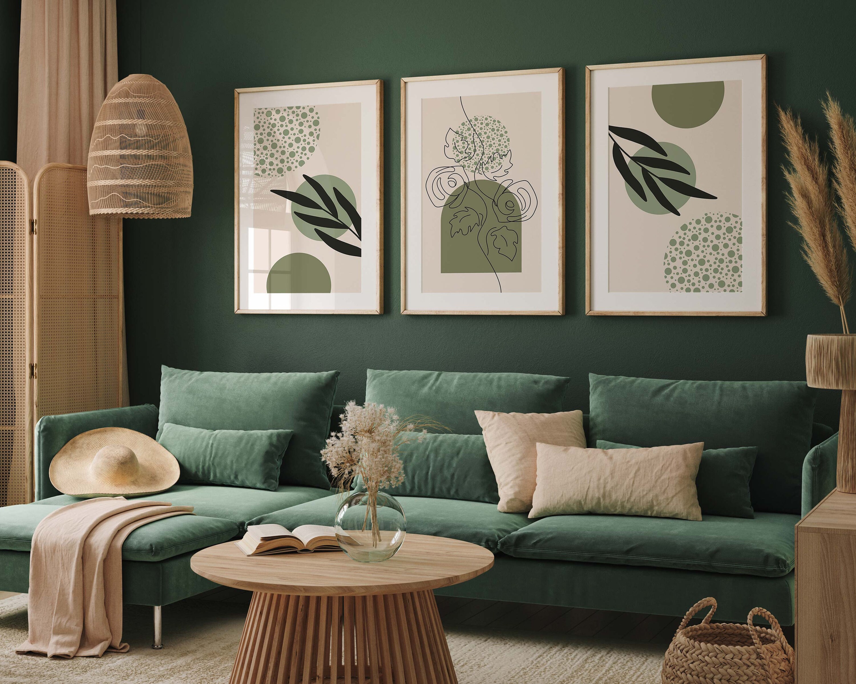 Art mural botanique vert sauge, lot de 3 estampes d'art mural vert ...