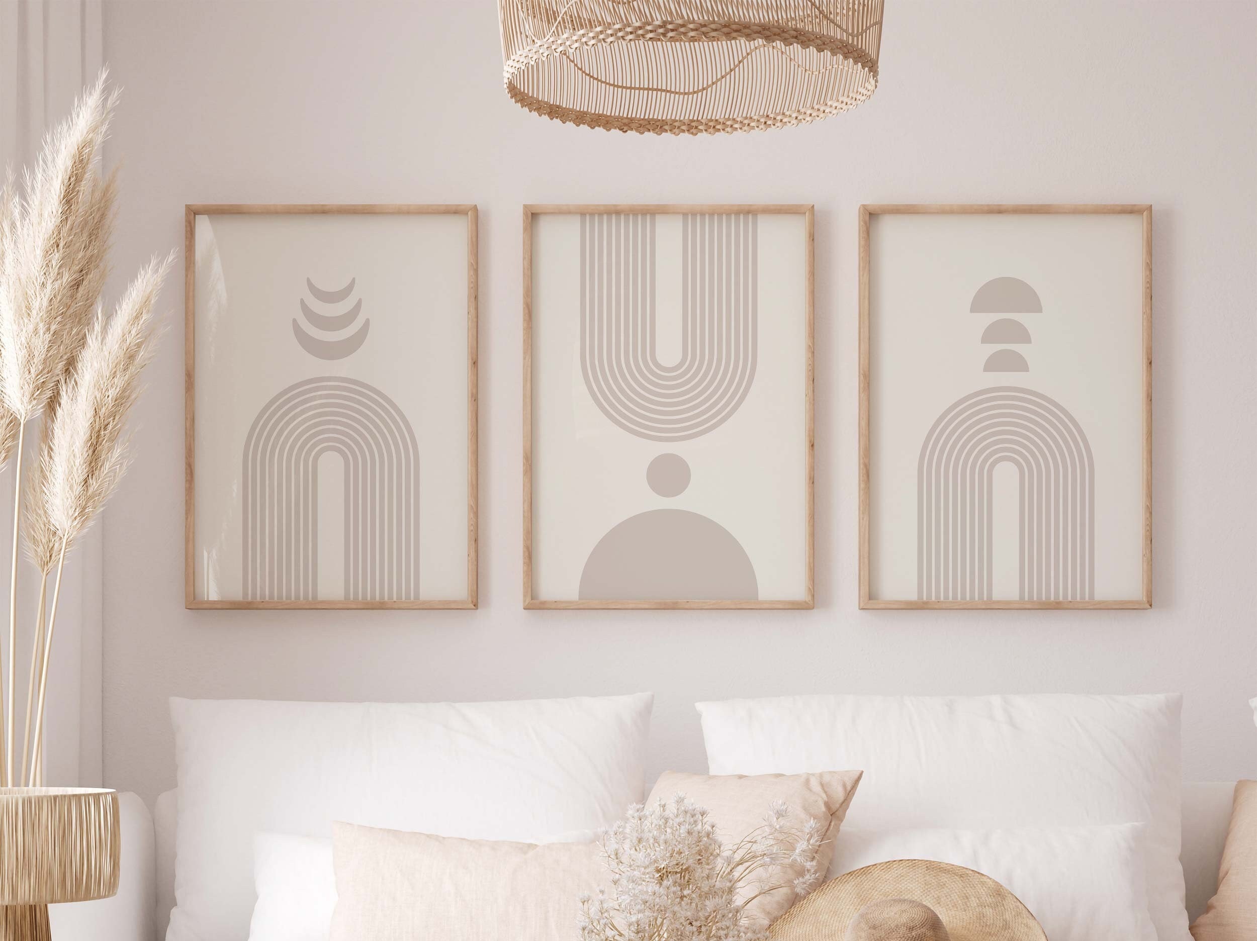 Mid Century Modern Neutral Wall Art Set of 3 Geometric Beige - Etsy