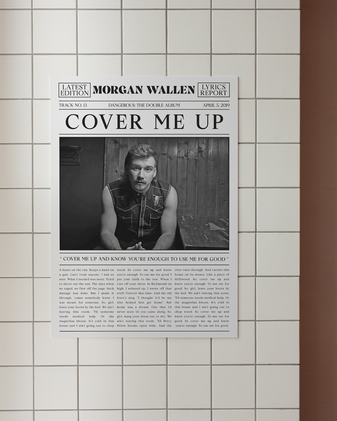 Morgan Wallen Retro Newspaper Print, Morgan Wallen Poster, Cover Me up ...