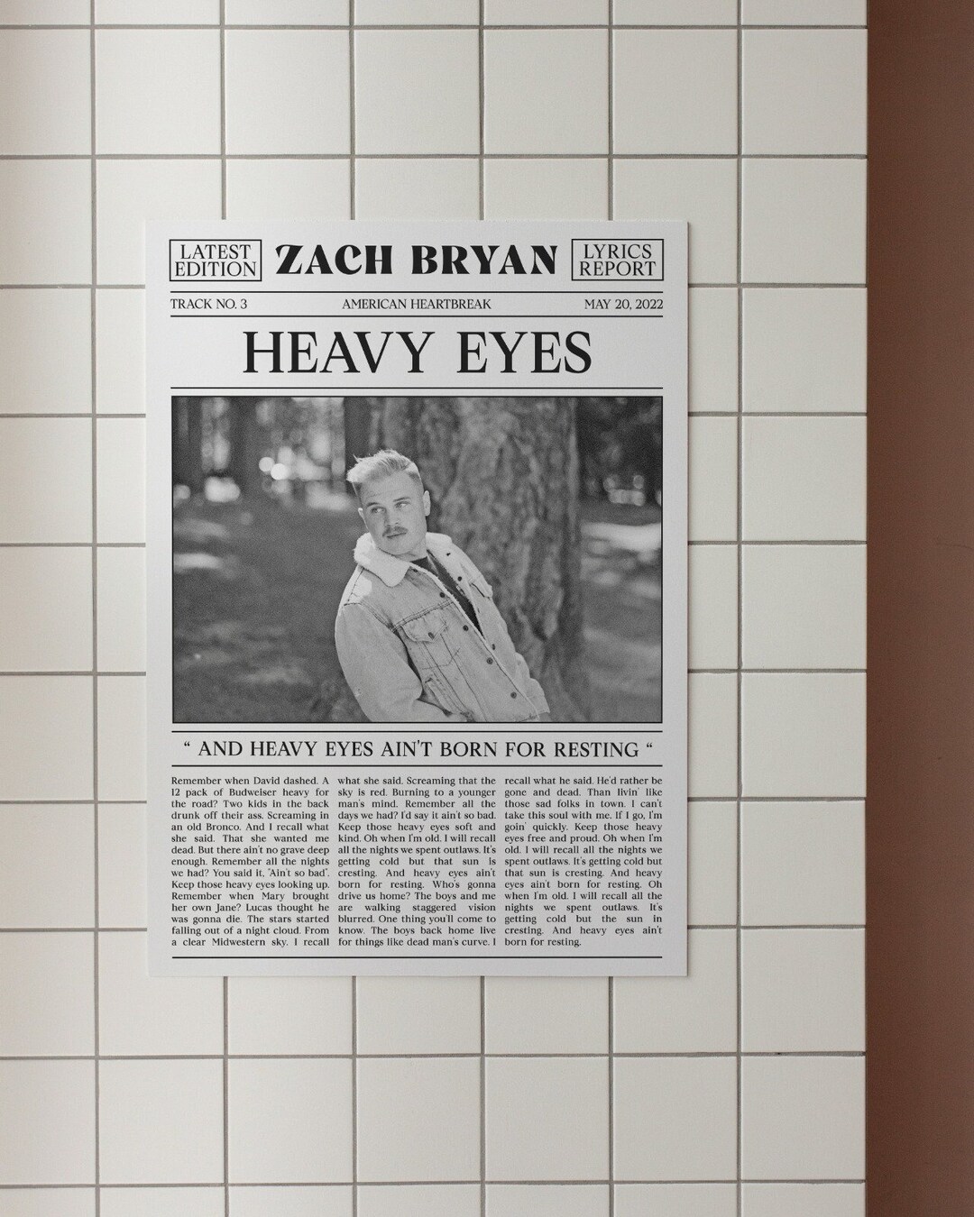 ZACH BRYAN Heavy Eyes Retro Newspaper Print Poster Zach - Etsy