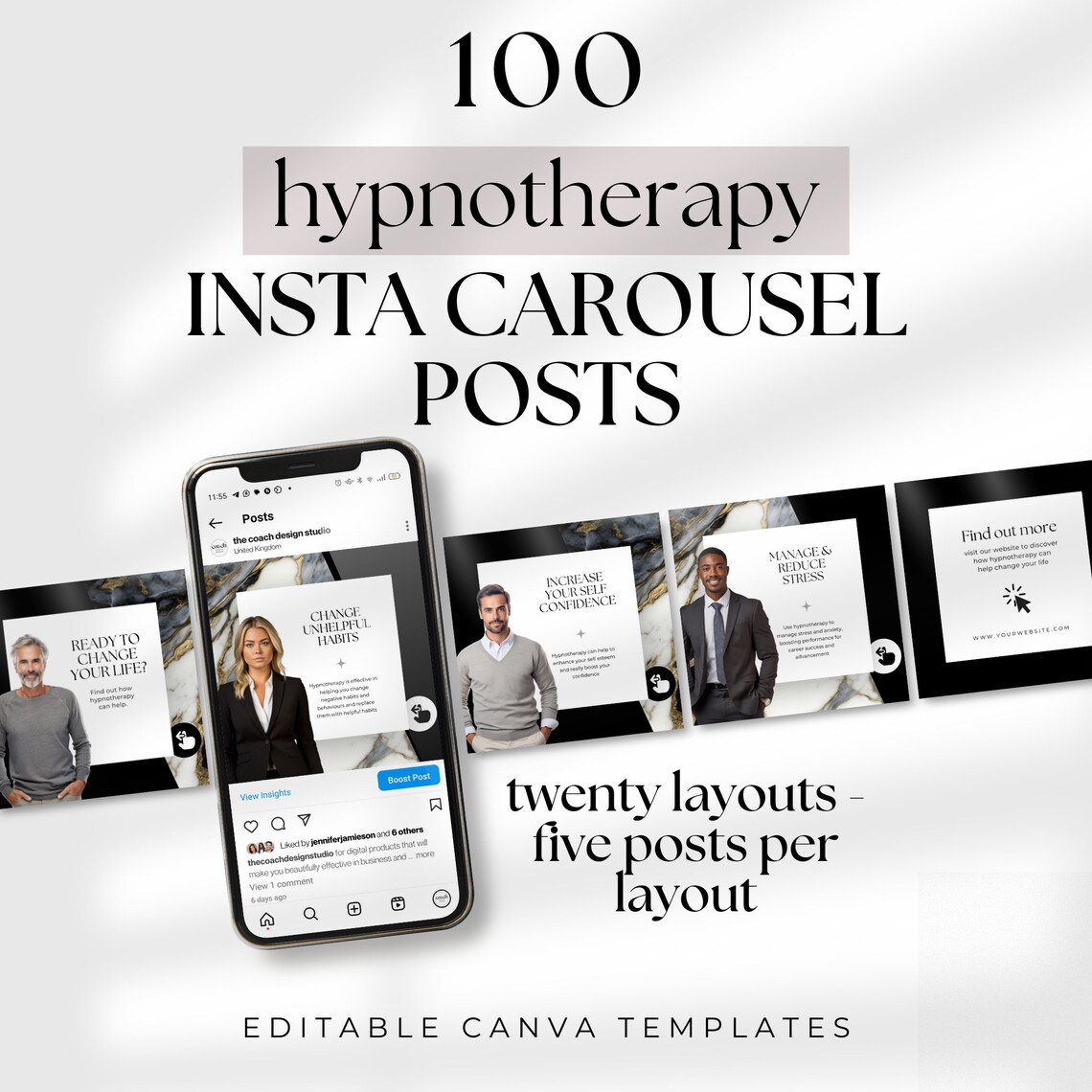 Insta Carousel Posts for Hypnotherapy, IG Engagement Editable Canva ...