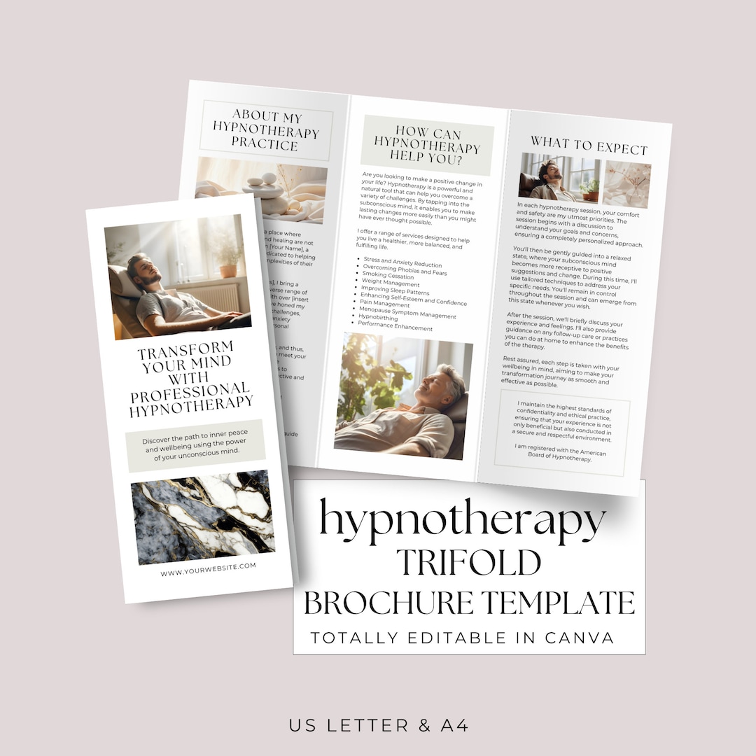 Printable Hypnosis Trifold Flyer Canva Template for Hypnotherapist ...