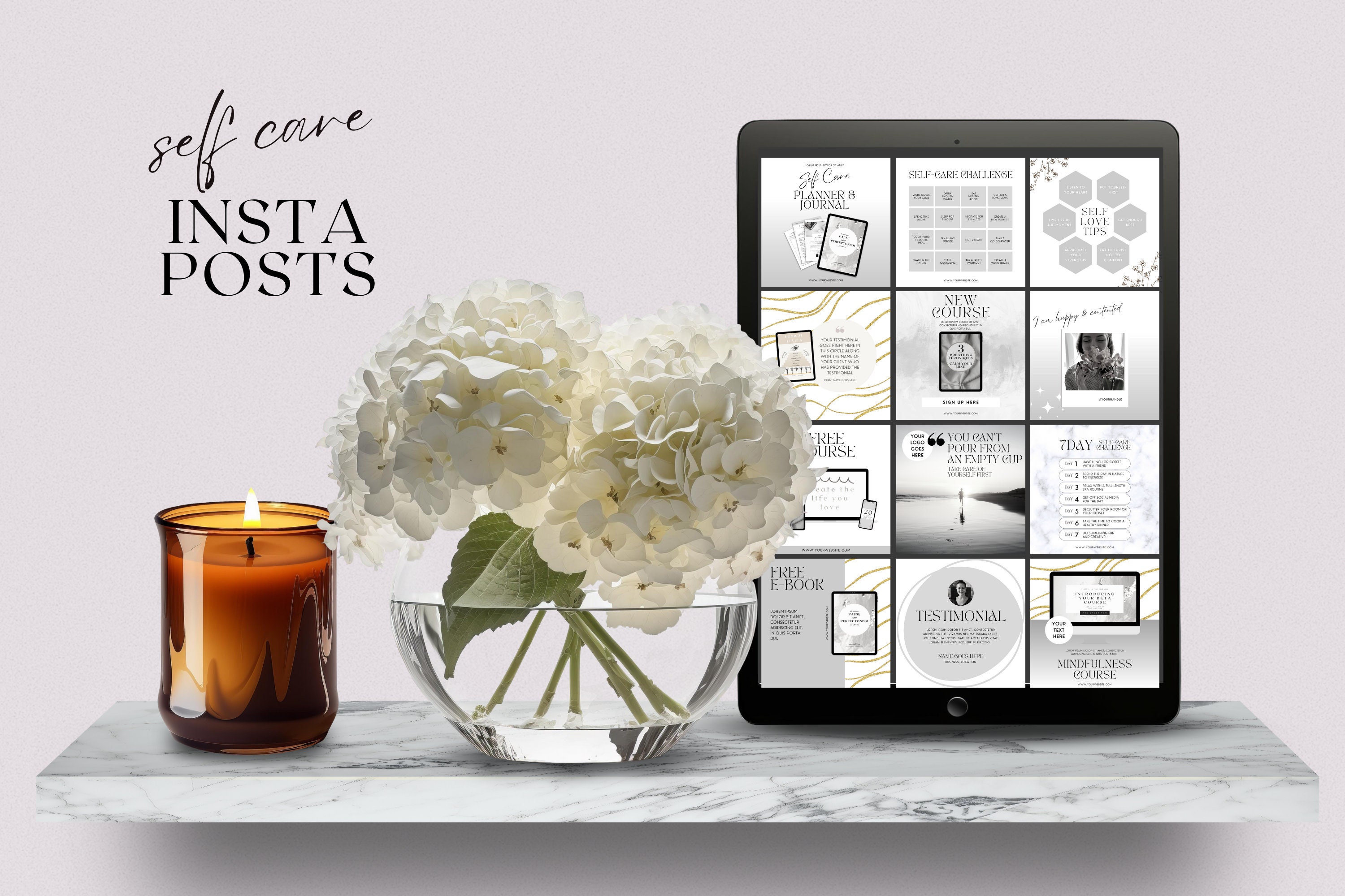 Self Care Insta Posts, Canva Template for Coaches Course Creators ...