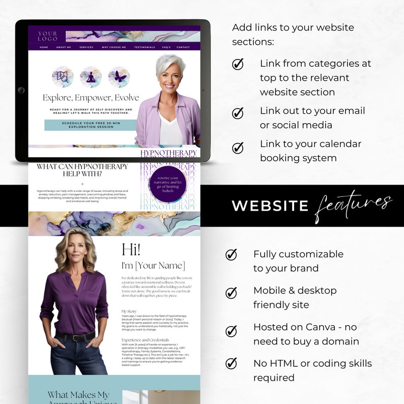 Canva Starter Website Template for Hypnotherapist, Hypnotherapy Landing ...