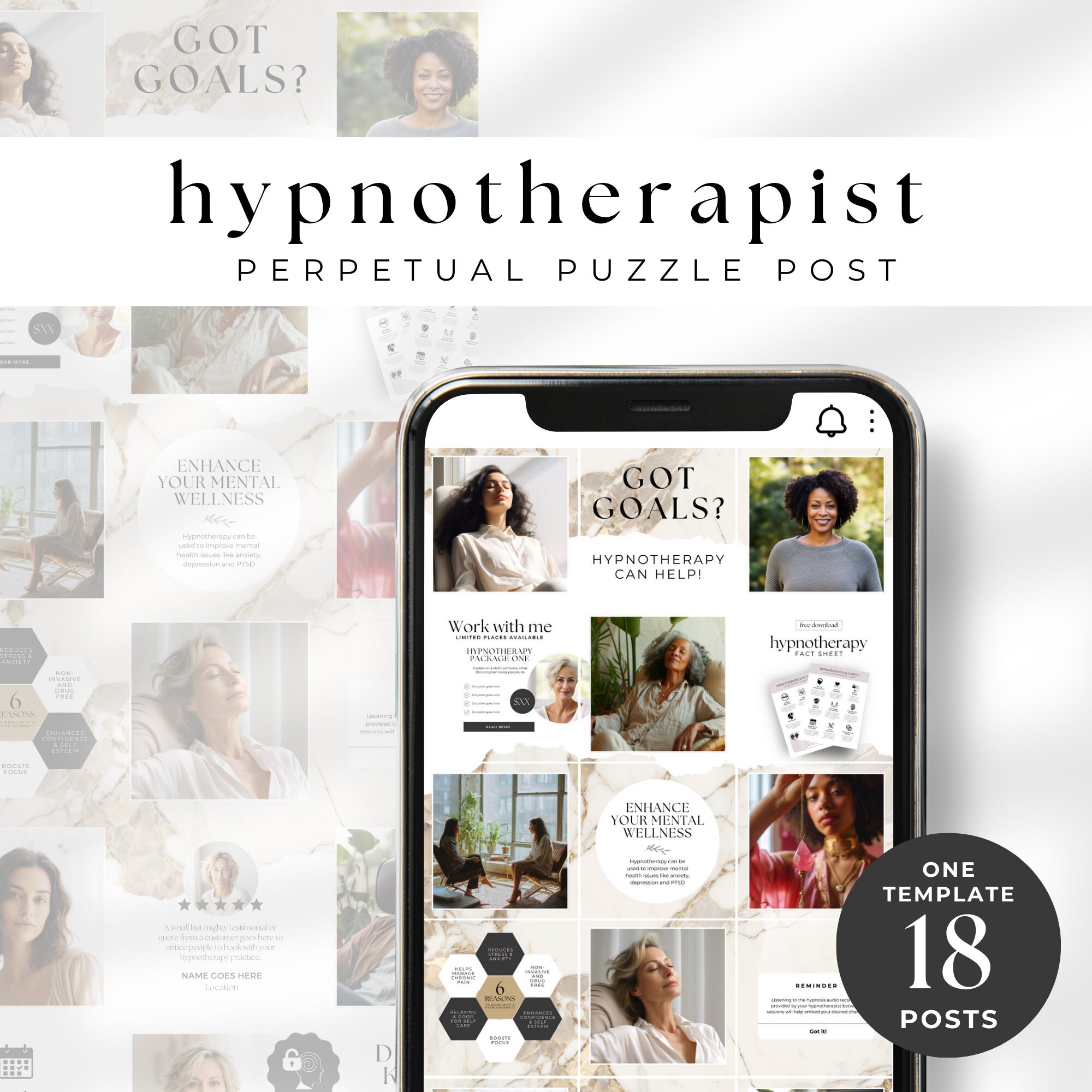 Instagram Puzzle Template for Hypnotherapy, Canva Template, Seamless ...