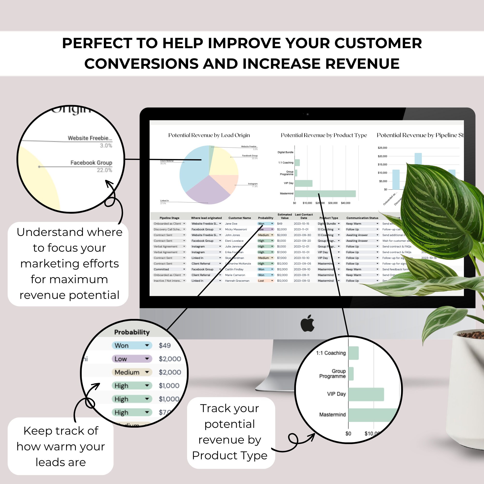 Coaching Client Pipeline Google Sheet, Lead Conversion, Revenue ...