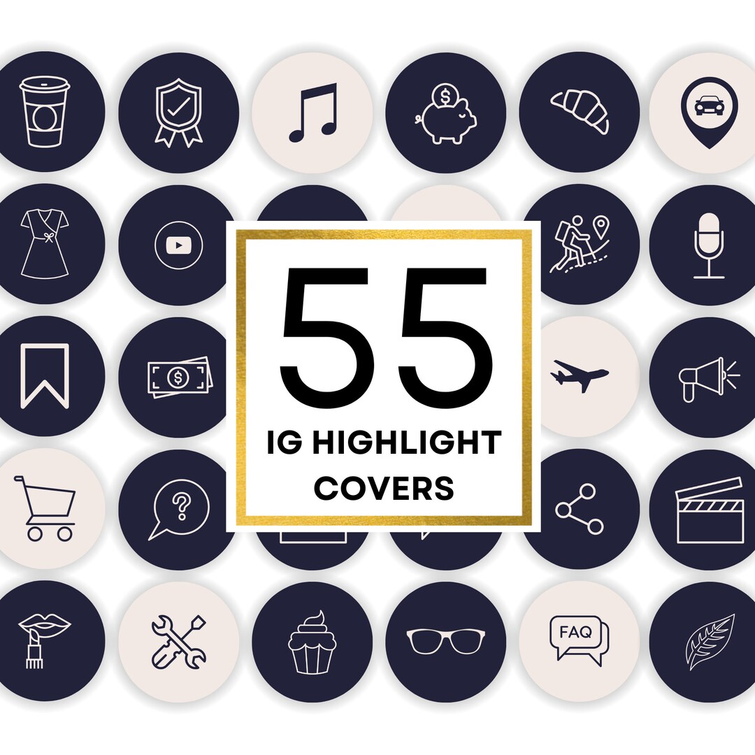 Instagram Highlight Covers, Navy Blue and Beige, Minimal, Bundle of 55 ...