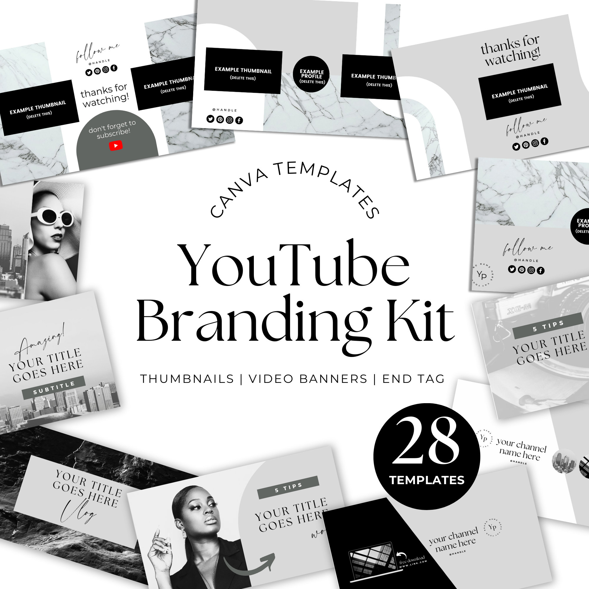 Youtube Canva Template Bundle Thumbnail Video Banner End Tag You Tube ...