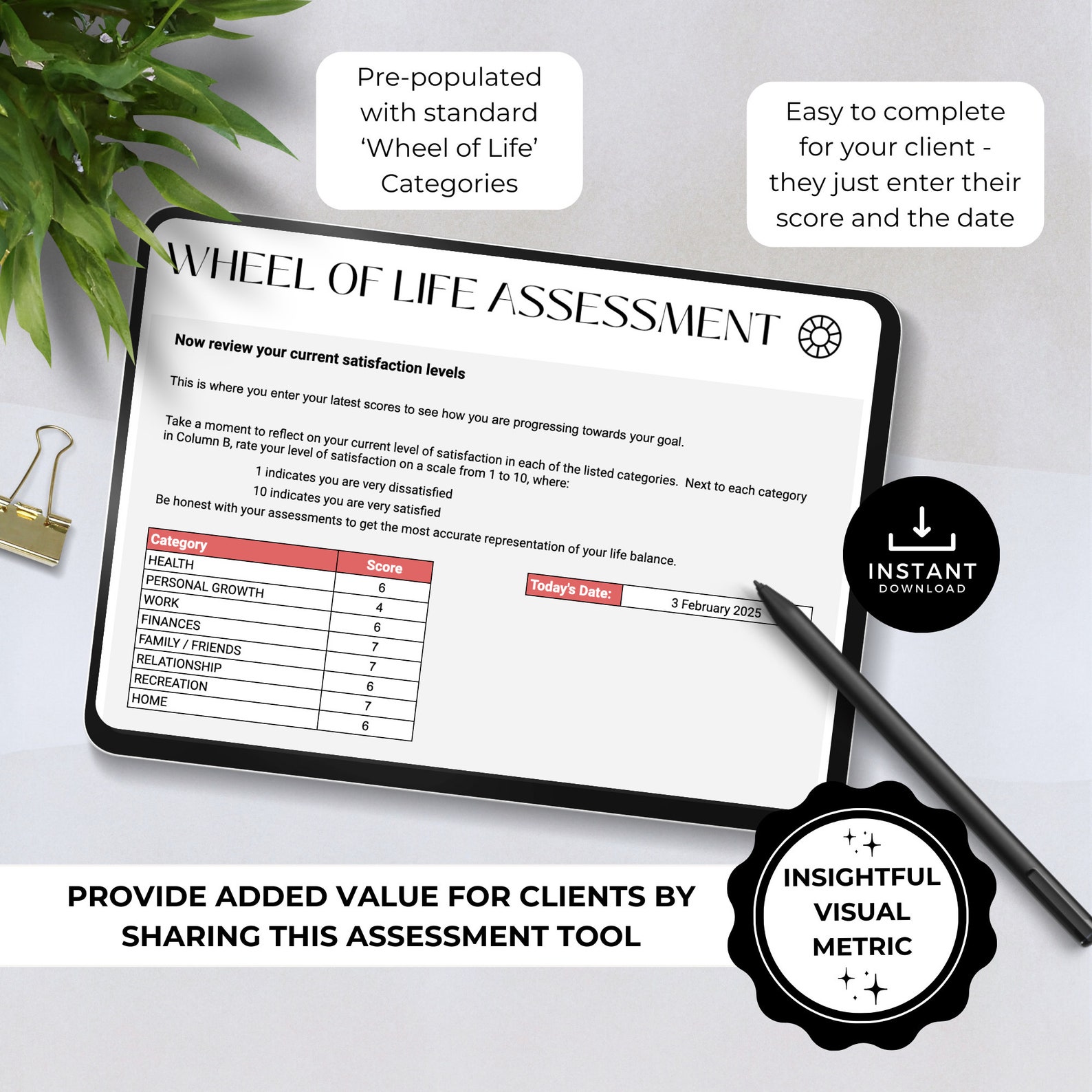 Wheel of Life Google Sheet Template for Coaches Client Life Balance ...