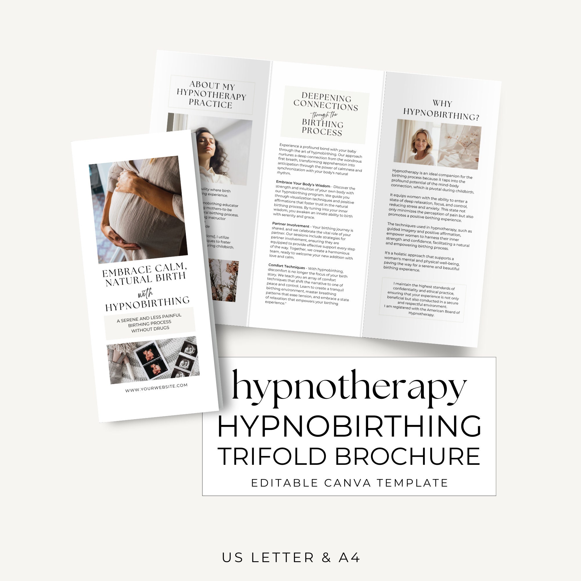 Hypnotherapy Trifold Pamphlet Hypnobirthing, Hypnotherapist Promo ...