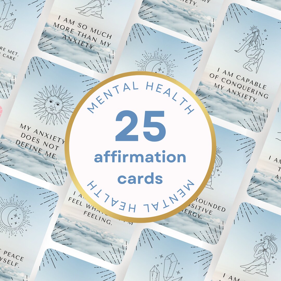 Mental Health Printable Affirmation Cards, Positive Thinking, Blue Sky ...