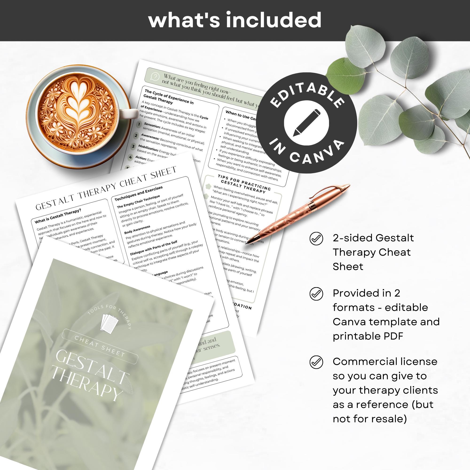 Therapy Cheat Sheet Gestalt Canva Template Client Handout Cheatsheet ...