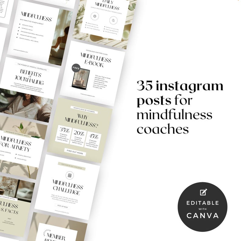 Mindfulness Coach Social Media Canva Template Meditation Instagram ...