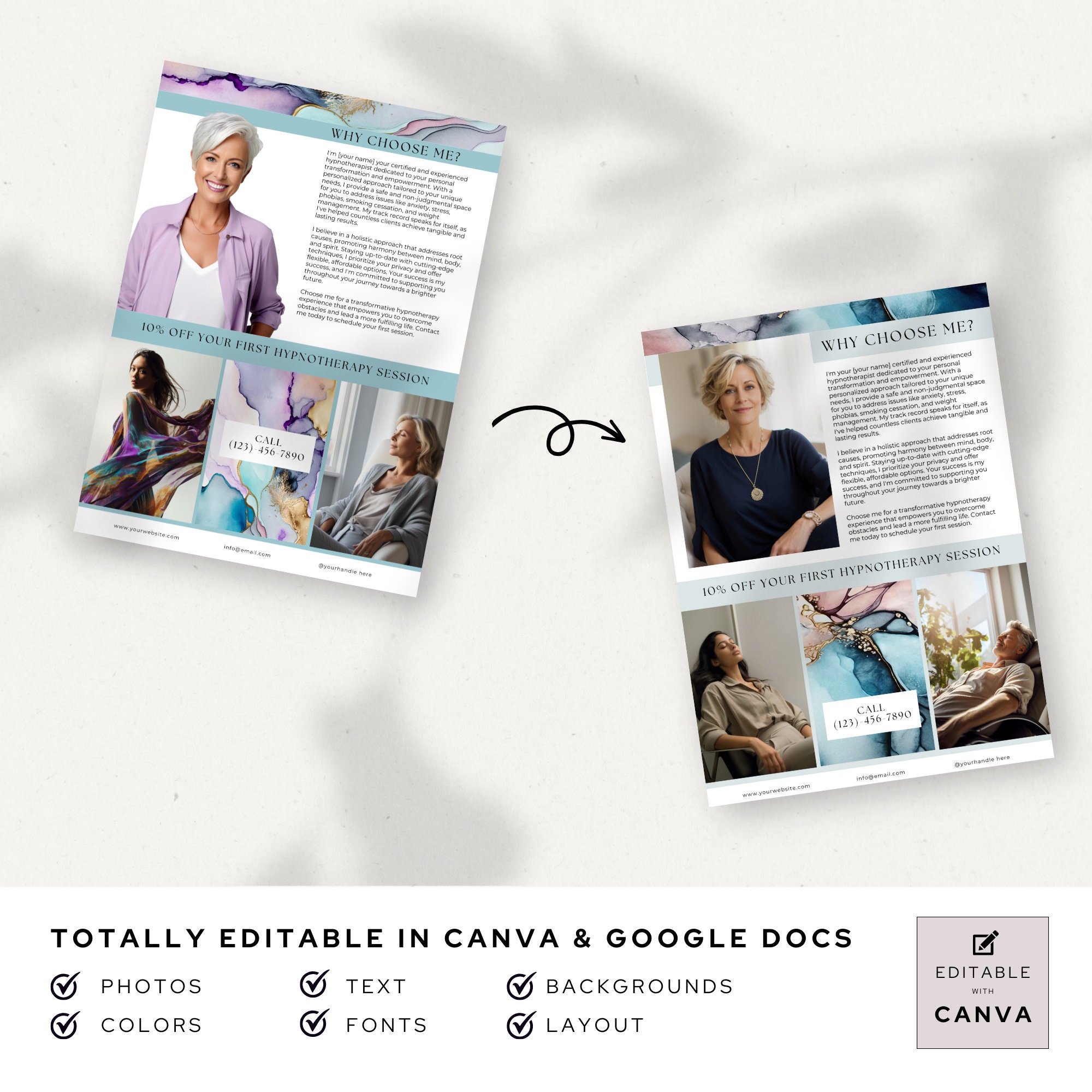 Hypnotherapy One Page Advert Printable, Canva Template, Hypnotherapist ...
