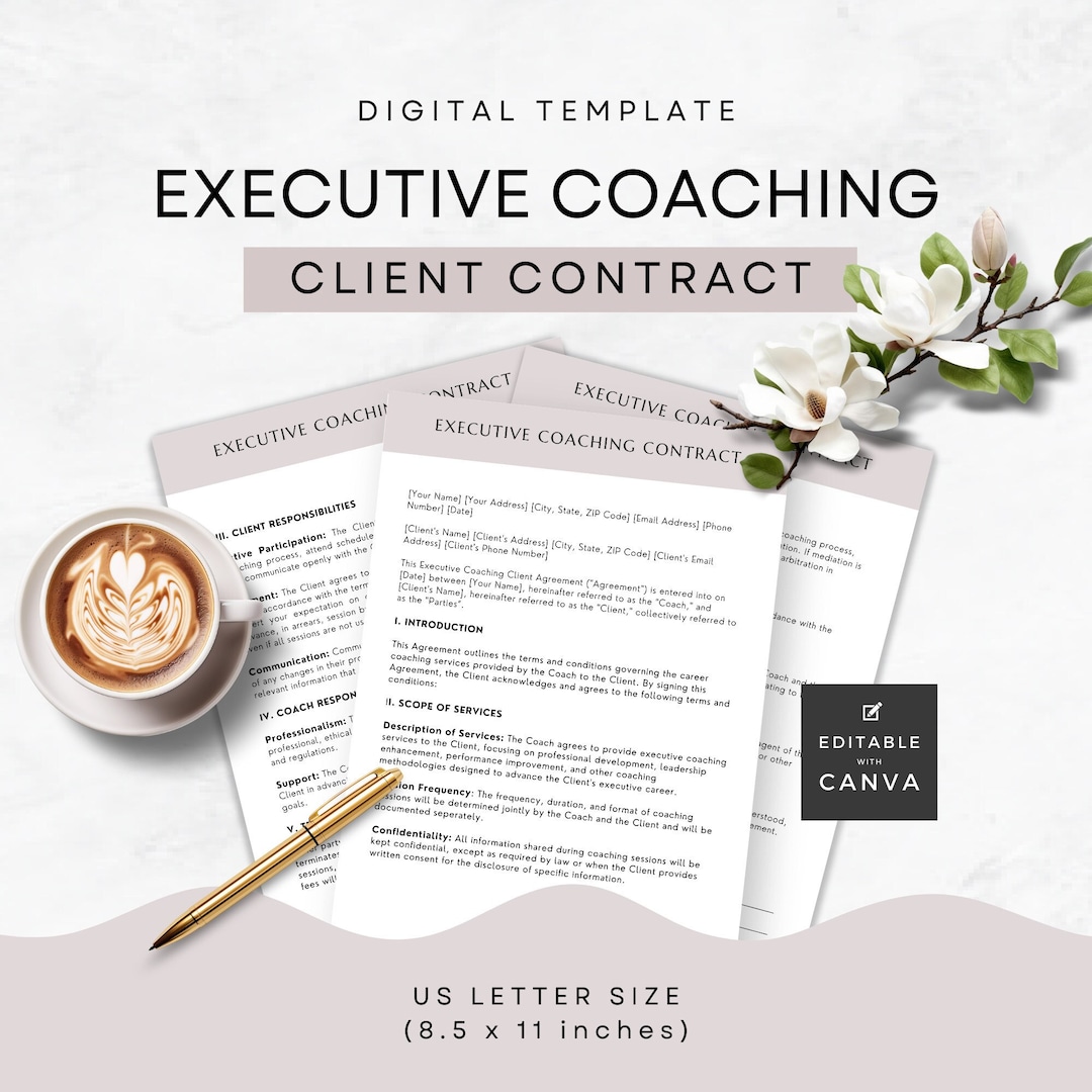 Executive Coaching Contract, New Client Agreement Canva Template, US ...