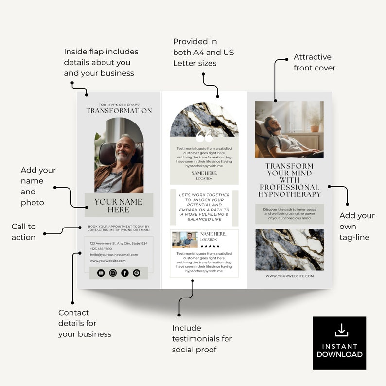 Printable Hypnosis Trifold Flyer Canva Template for Hypnotherapist ...
