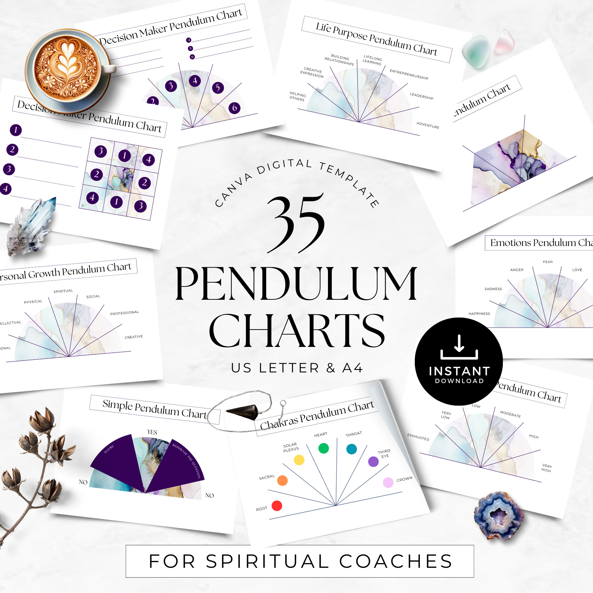 Hypnotherapist Pendulum Chart Canva Template, Spiritual Coach Tools ...
