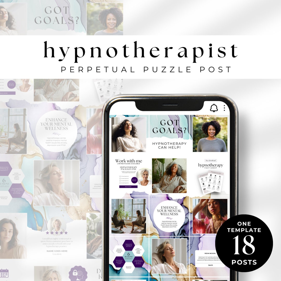 Aesthetic Instagram Puzzle for Hypnotherapy, Canva Template Seamless ...