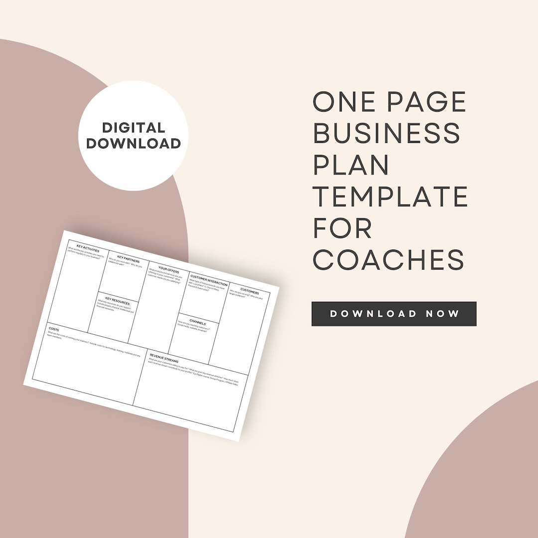 One Page Business Plan Template Canva for Coaches, Canva Template and ...