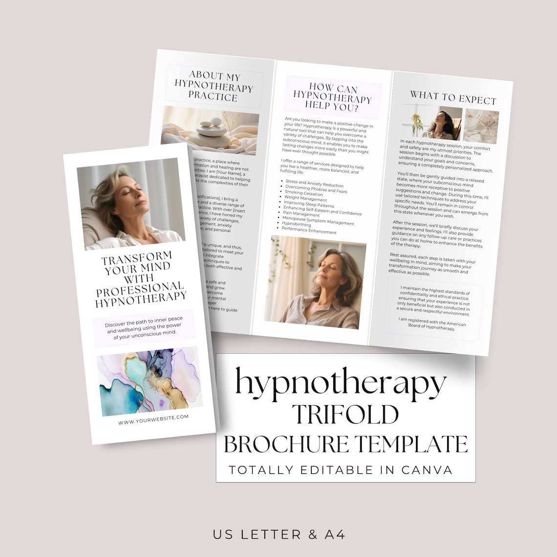 Hypnotherapy Tri Fold Leaflet Canva Template Hypnotherapist Marketing ...