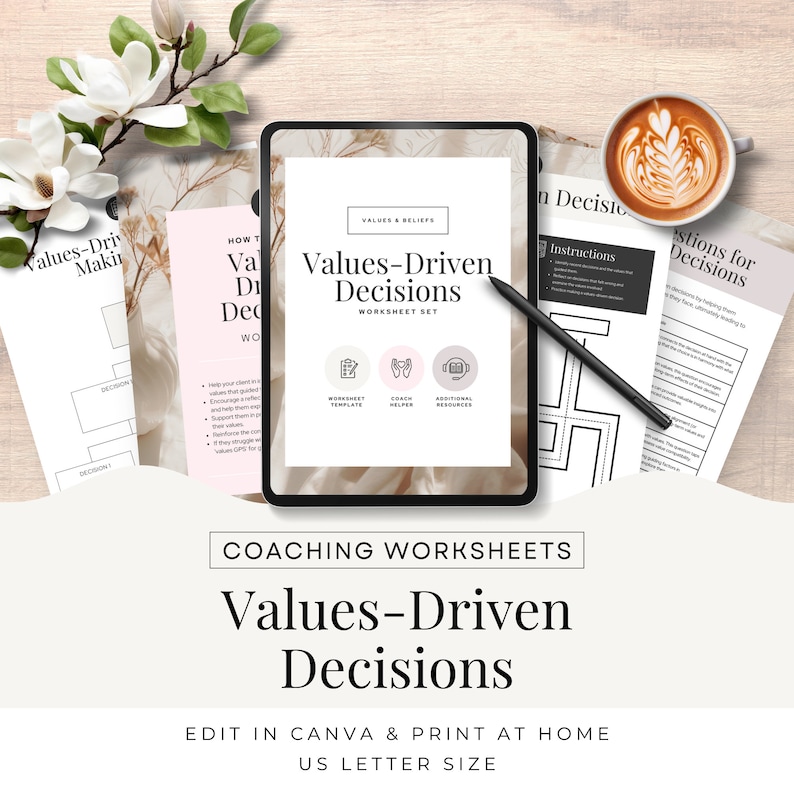 Core Values Worksheet, Values Driven Decisions, Canva Template, Self ...