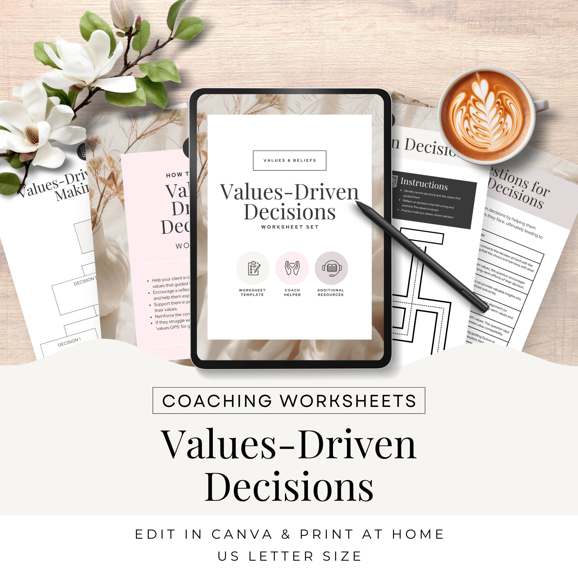 Core Values Worksheet, Values Driven Decisions, Canva Template, Self ...