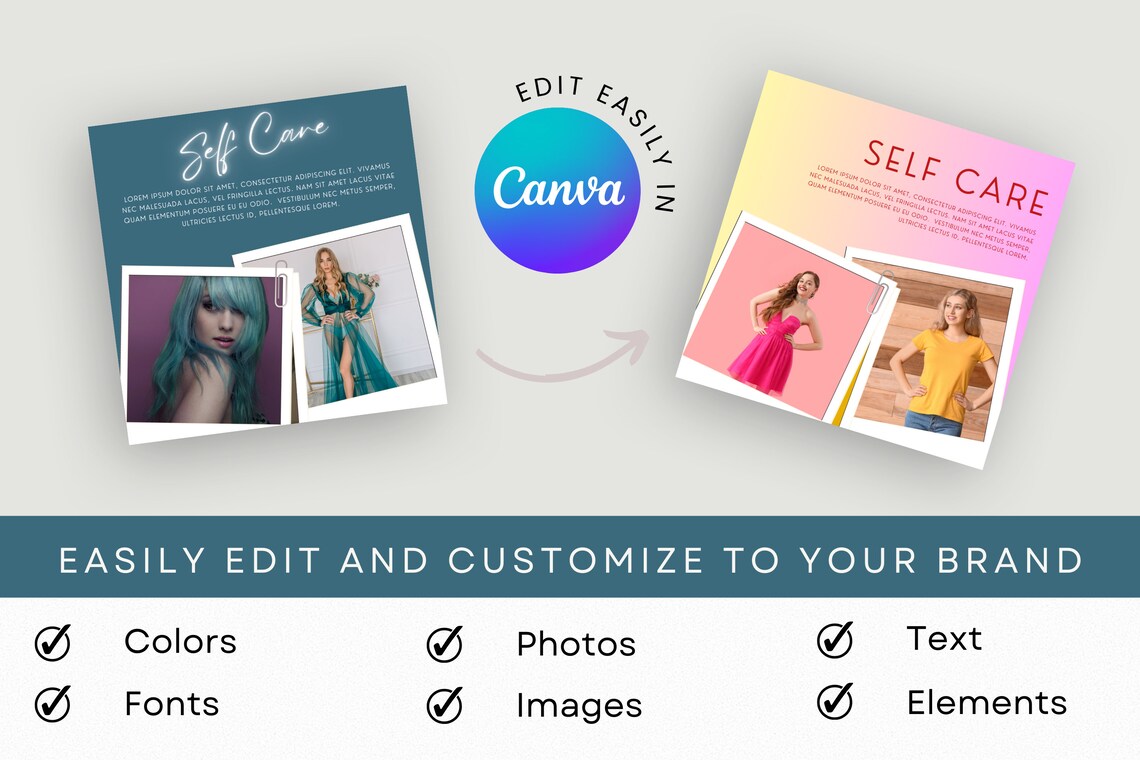 Self Care Insta Posts Canva Template for Coaches Course Creators Therapist Instagram IG Feed ...