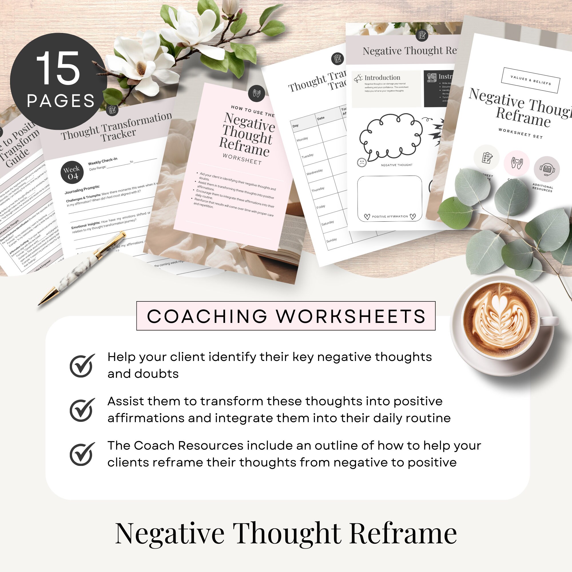 Mindset Coach Worksheets, Reframe Negative Thinking to Positive ...