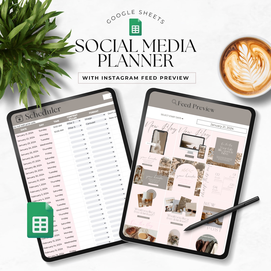 Instagram Content Calendar Google Sheets With Feed Preview, Social ...
