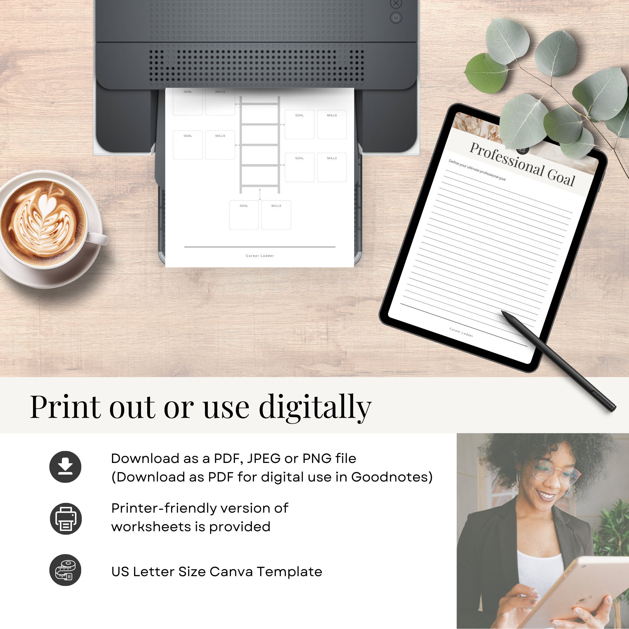 Career Development Worksheet, Canva Template, Professional Advancement ...