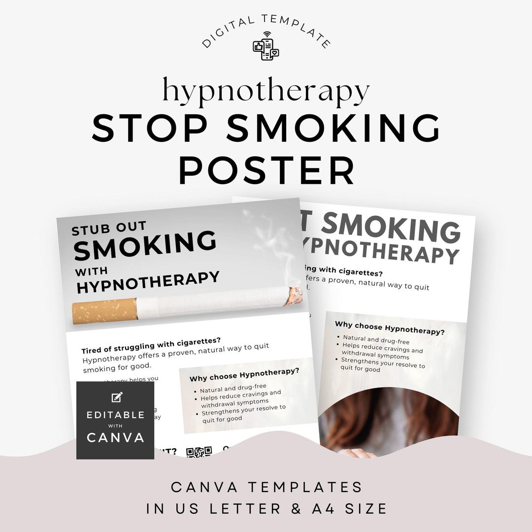 Hypnotherapist Stop Smoking Poster Canva Template US Letter A4 Hypnosis ...