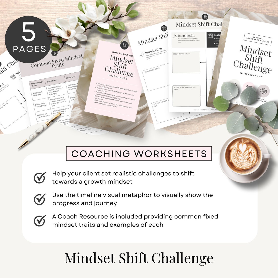 Mindset Shift Worksheet Canva Template, Coaching Mental Health Wellness ...