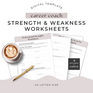 Strengths and Weaknesses Worksheet Career Coach Handout Canva Template ...
