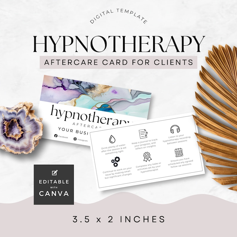 Customer Care Card for Hypnotherapy Clients, Post Hypnosis Instructions ...
