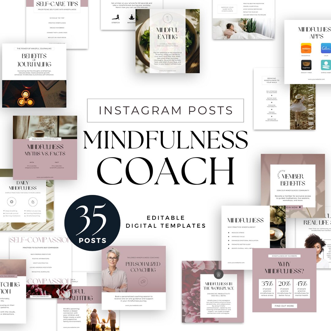 Holistic Coach Social Media Canva Template Mindfulness Instagram Posts ...