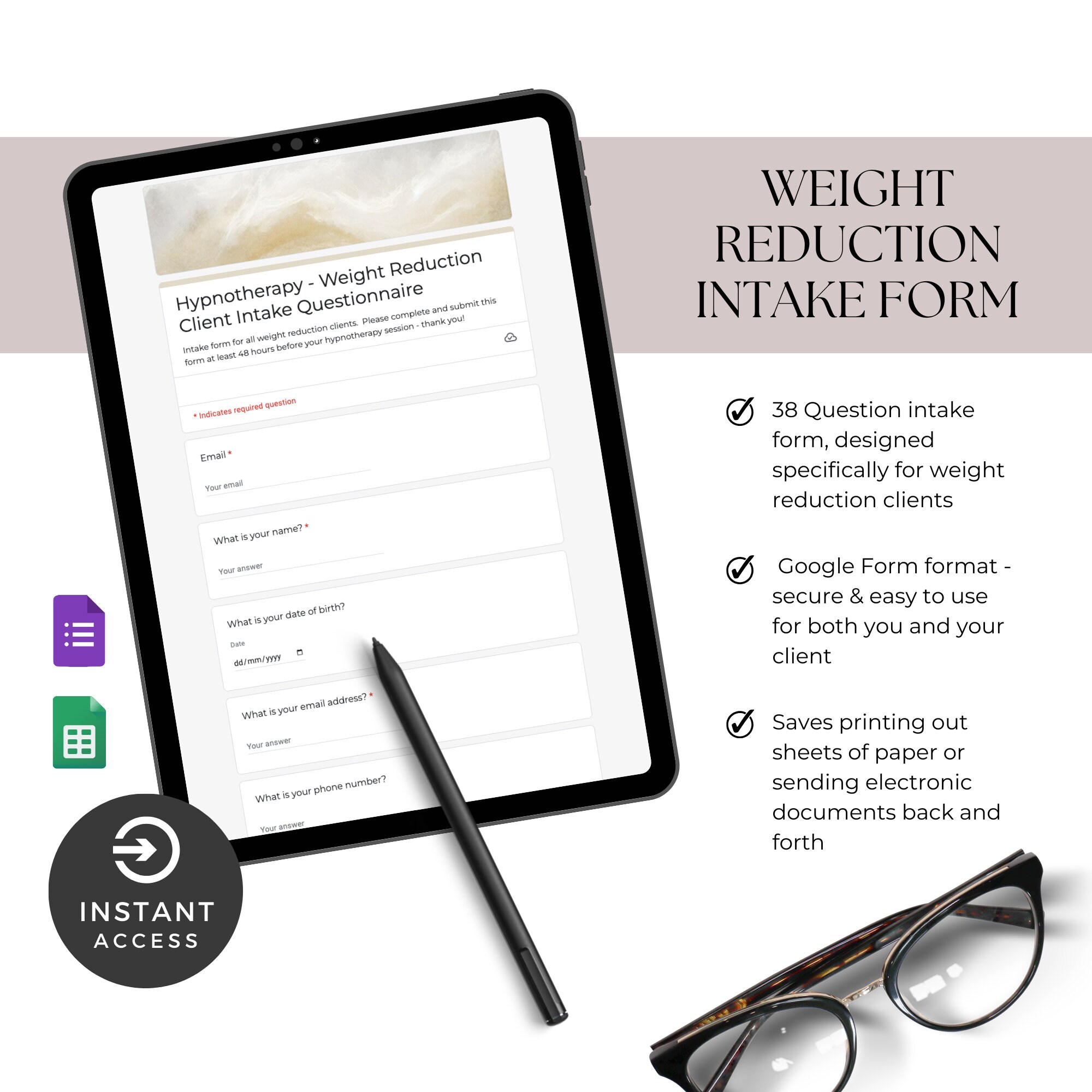 Hypnotherapy Intake Form Template for Weight Reduction, Hypnotherapist ...