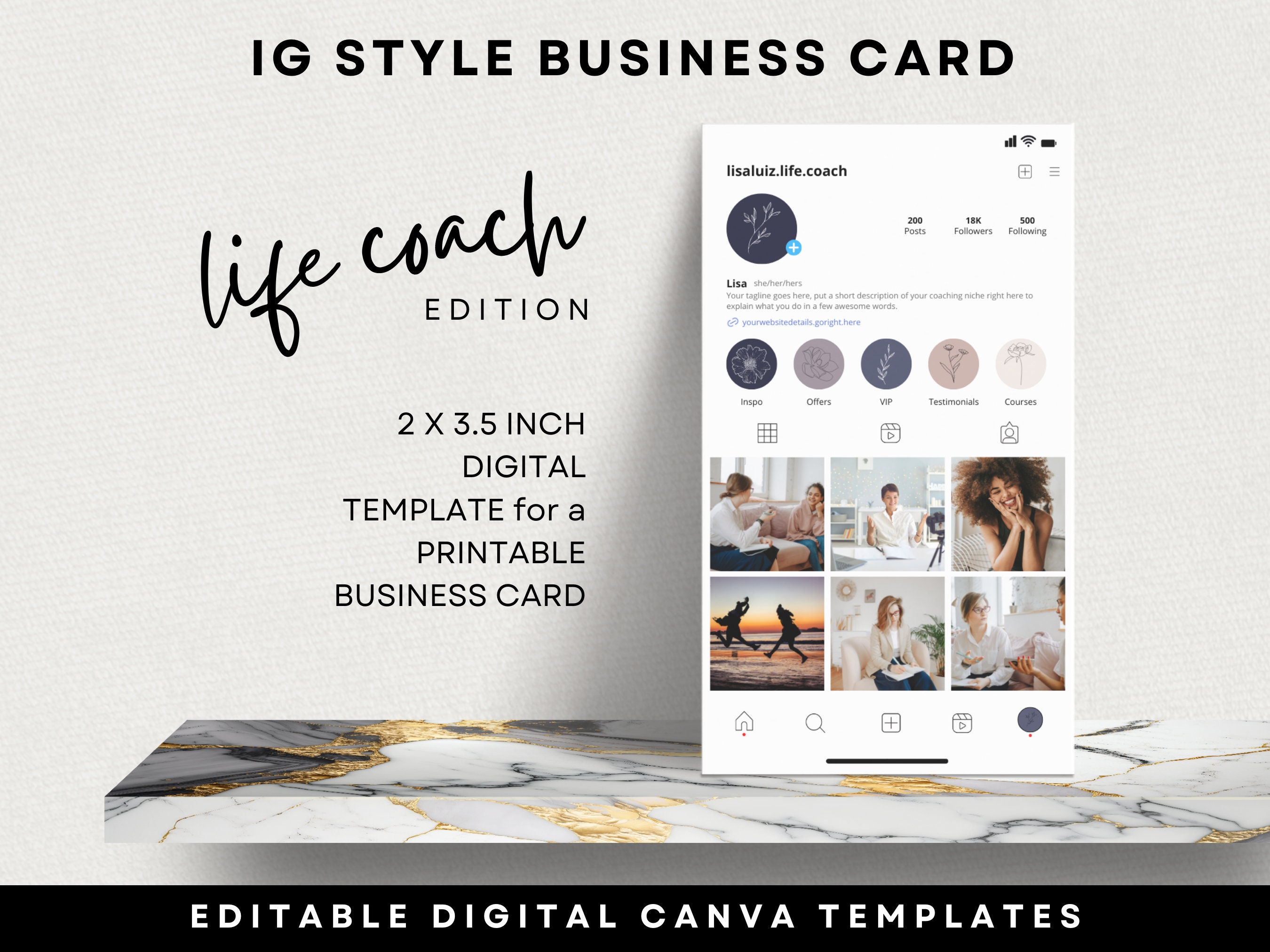 Business Card Insta Style Canva Template, Biz Card for Coach, IG Eye ...