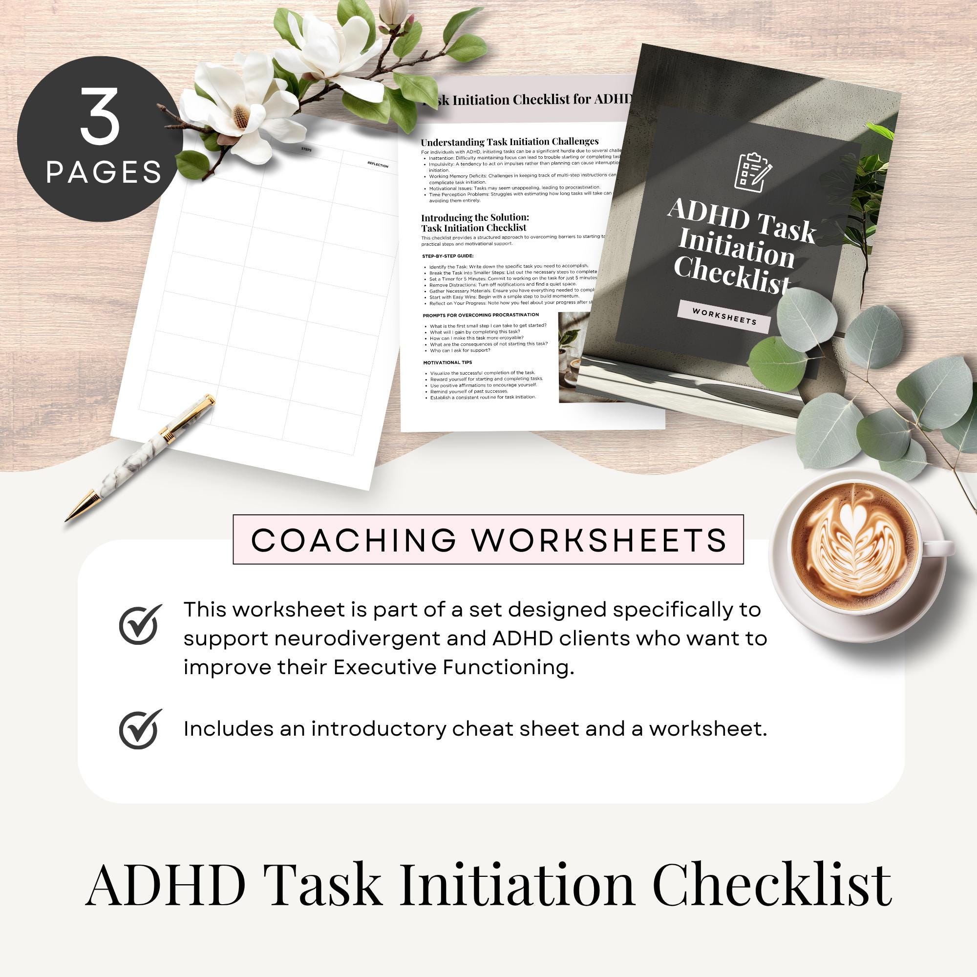 ADHD Task Initiation Worksheet Checklist Executive Functioning Coach ...