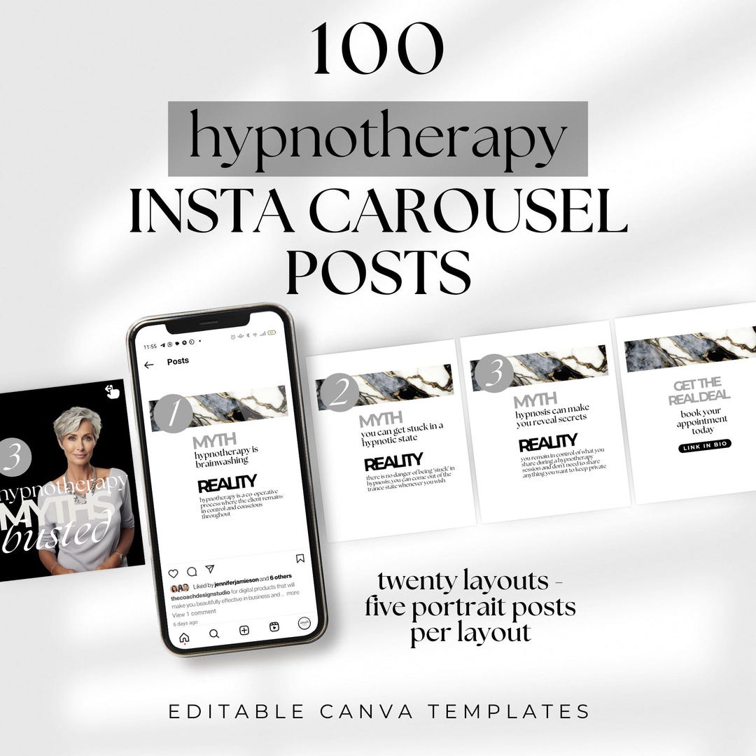 Insta Carousel Portrait Posts for Hypnotherapy, IG Engagement Editable ...
