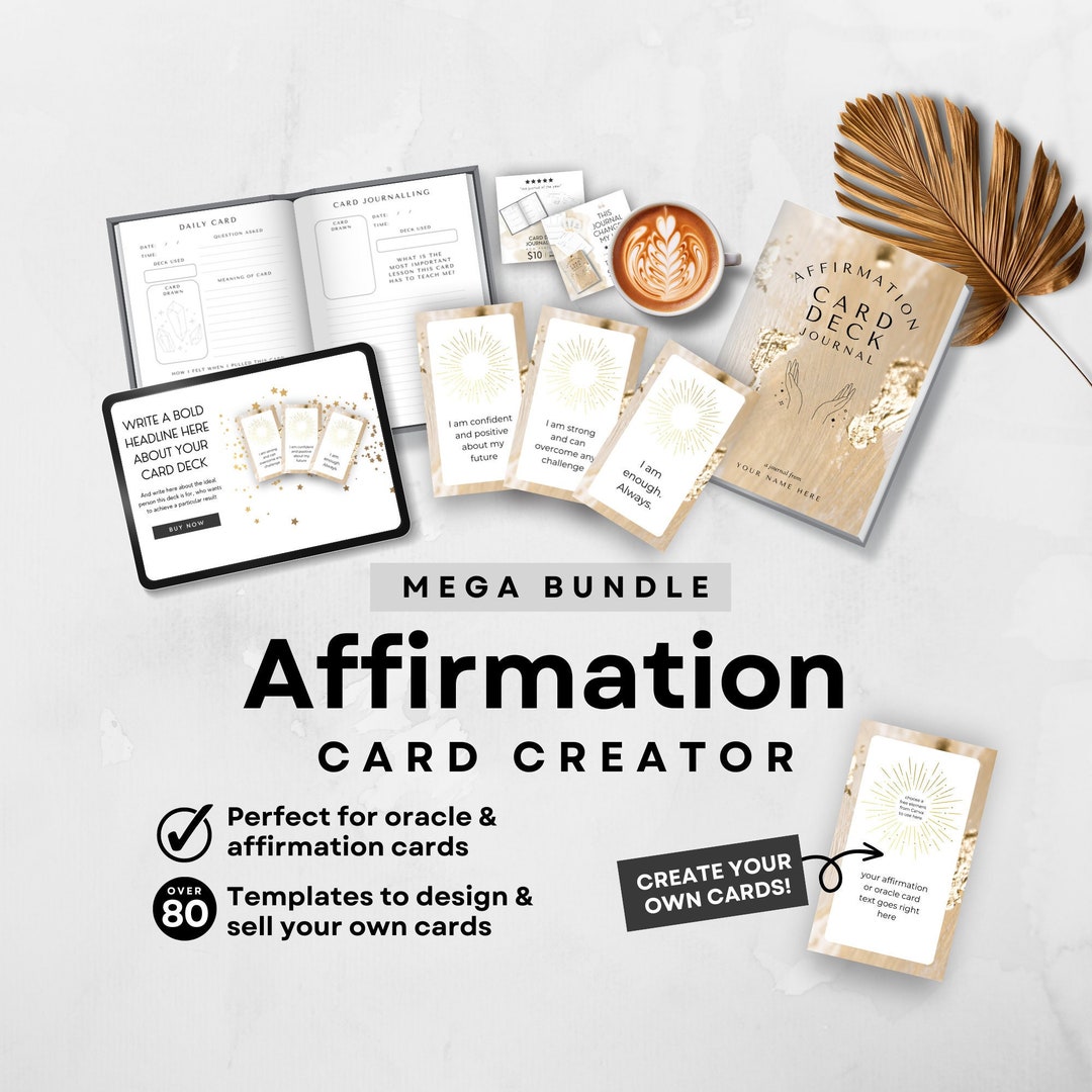 Affirmation Card Deck Creator Bundle, Card Design Canva Templates ...